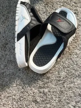 Jordan | Shoes | Jordan Black And White Slide Sandals With Red Jumpman ...